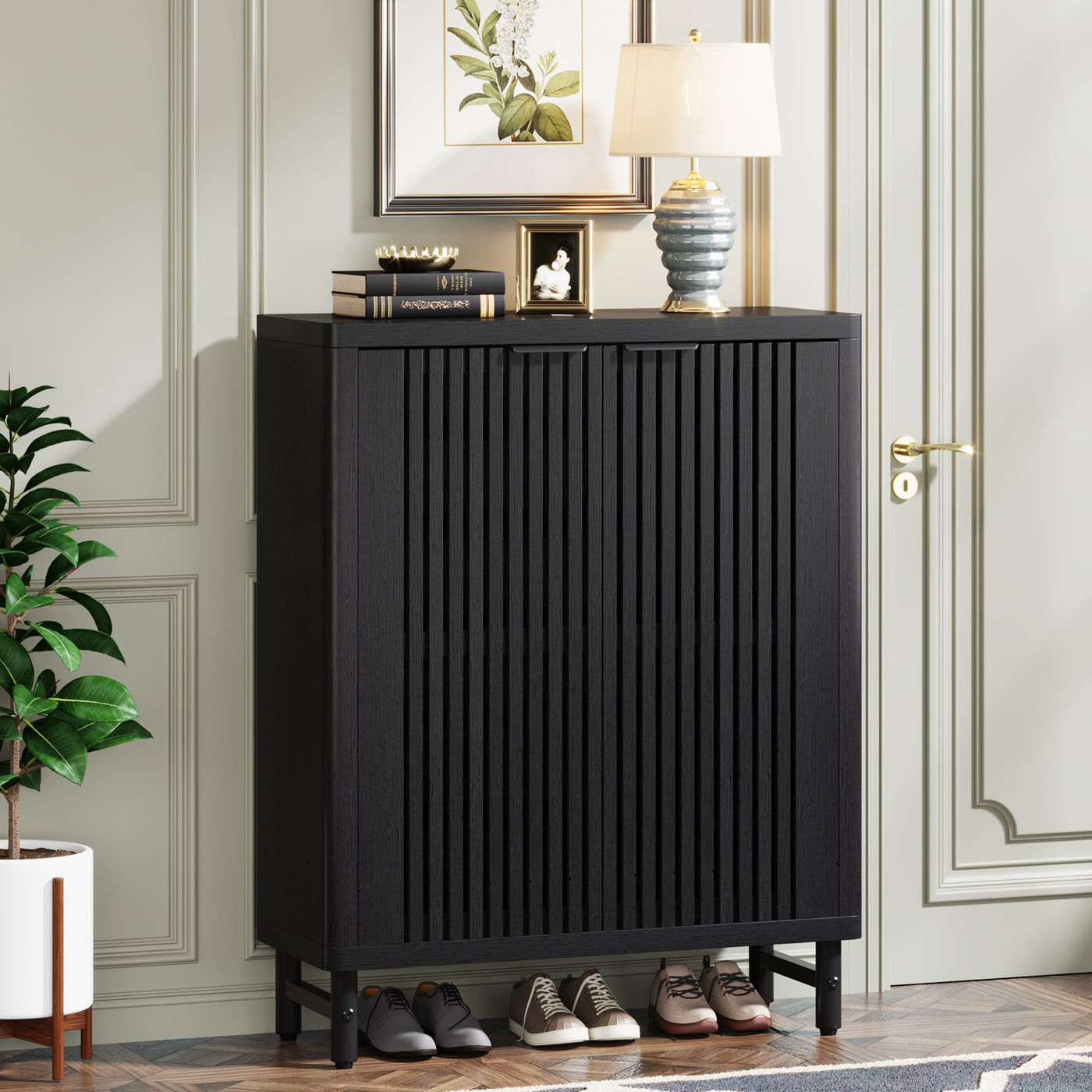 Tribesigns 6-Tier Wooden Shoe Cabinet with Louvered Doors