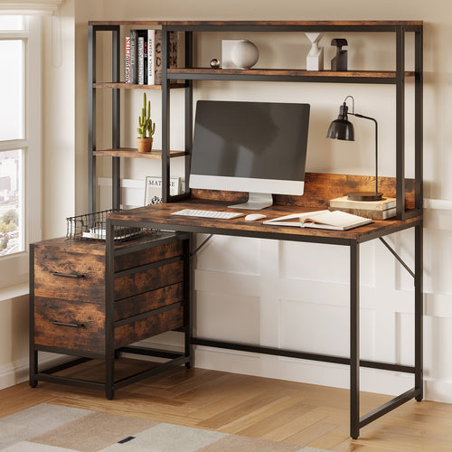 Tribesigns 60" Tall Computer Desk with 2 Drawers and Shelves-Tribesigns