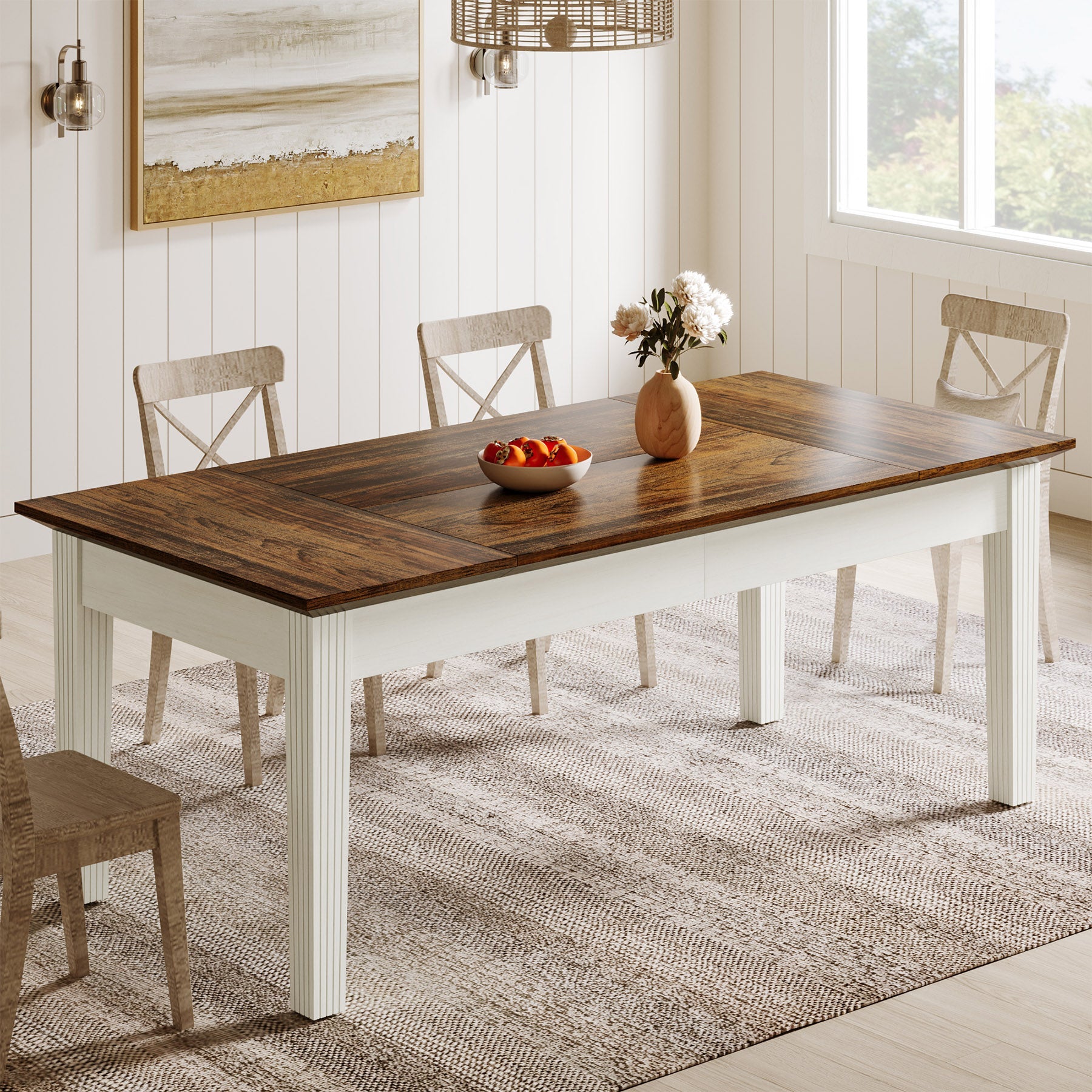 White and wood kitchen table store
