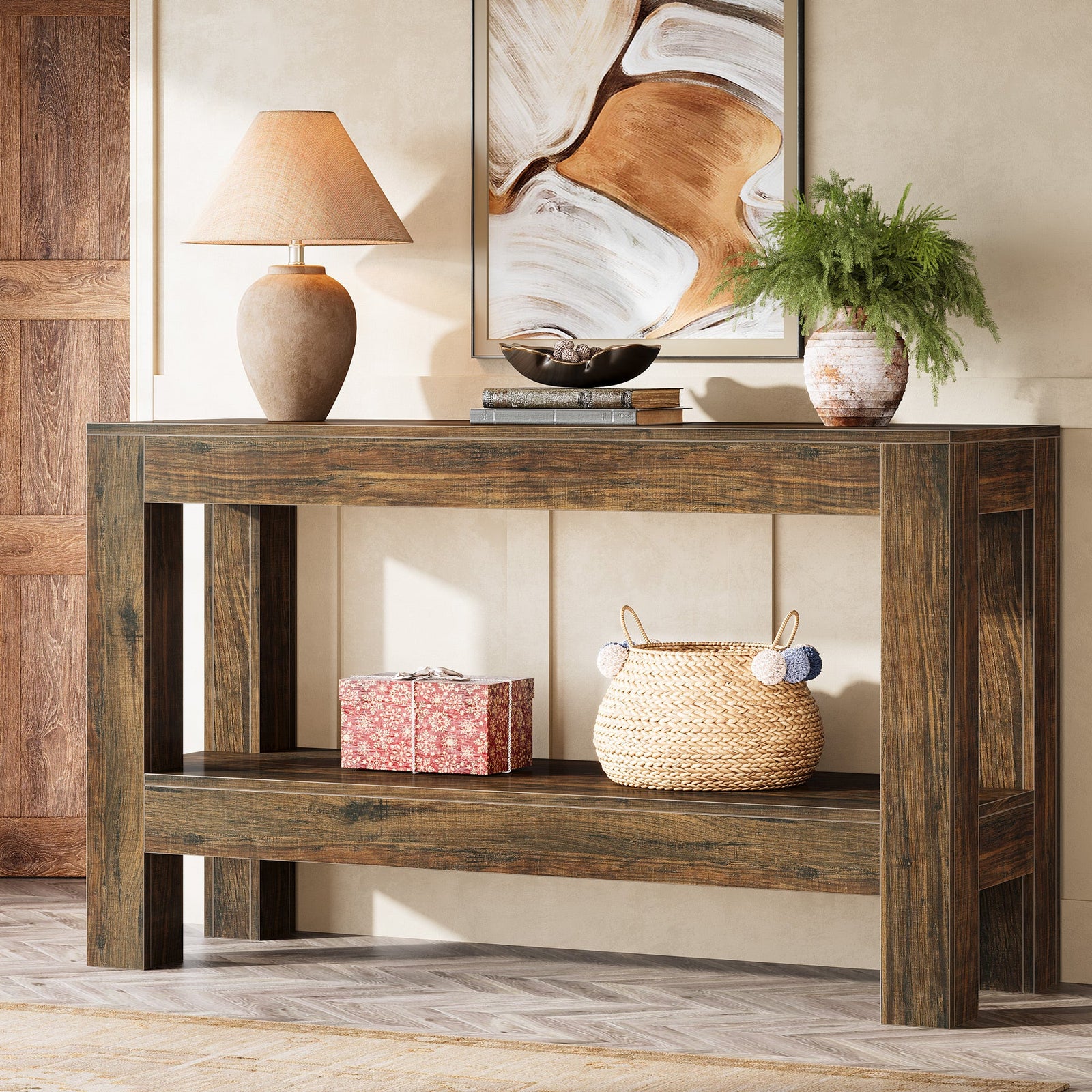 Tribesigns 63" Console Table, Farmhouse 2-Tier Entryway Sofa Table ...