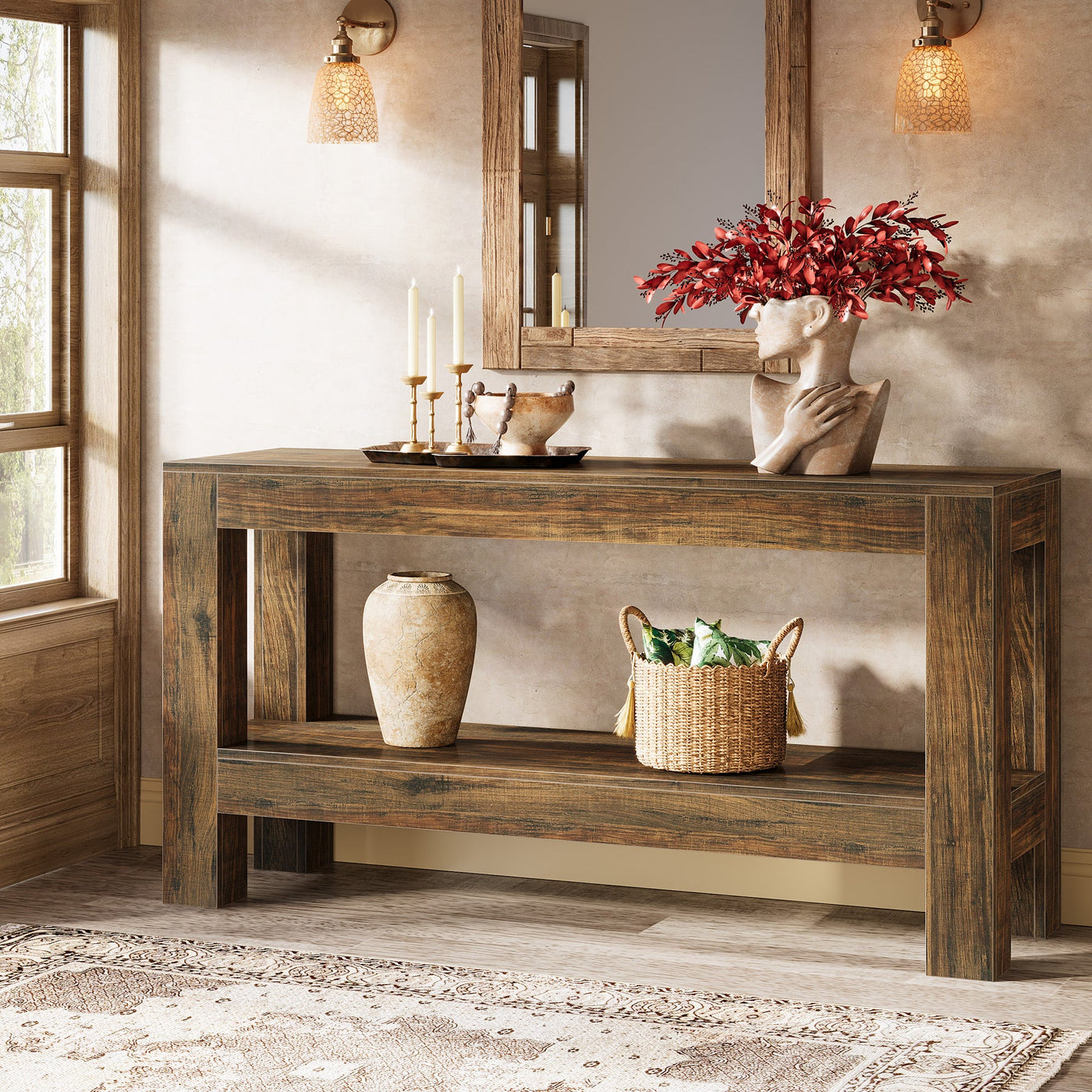 Tribesigns 63" Console Table, Farmhouse 2-Tier Entryway Sofa Table ...
