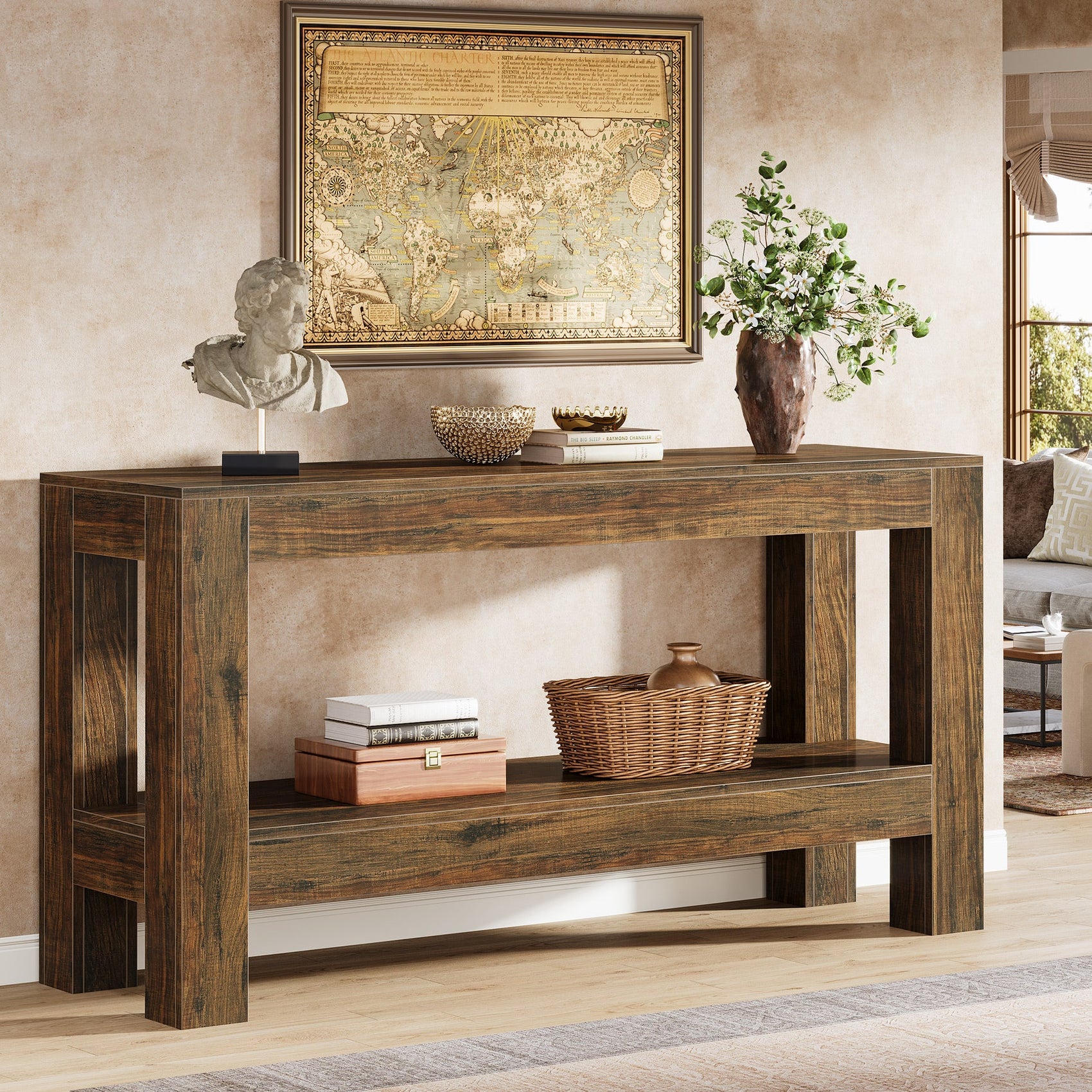 Tribesigns 63" Console Table, Farmhouse 2-Tier Entryway Sofa Table ...