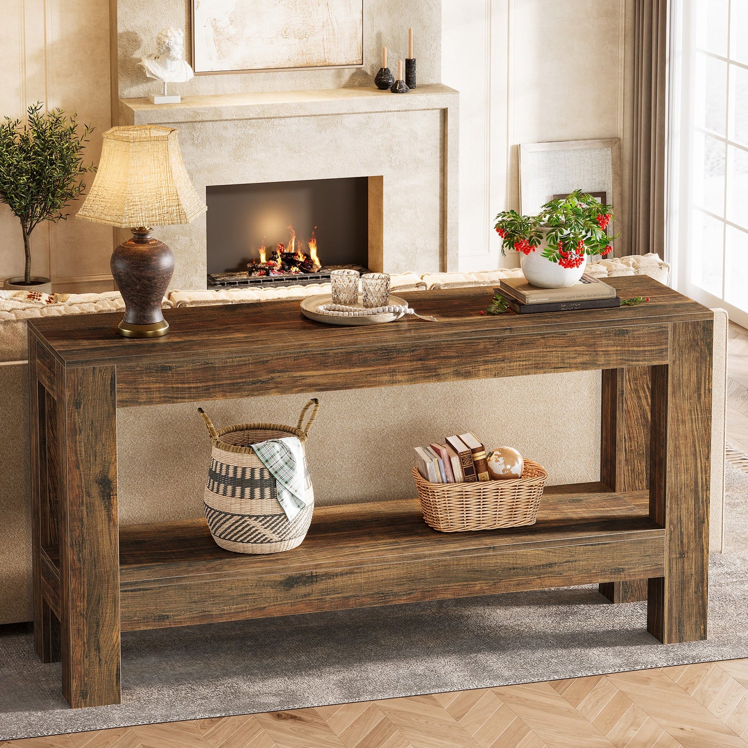Tribesigns 63" Console Table, Farmhouse 2-Tier Entryway Sofa Table ...