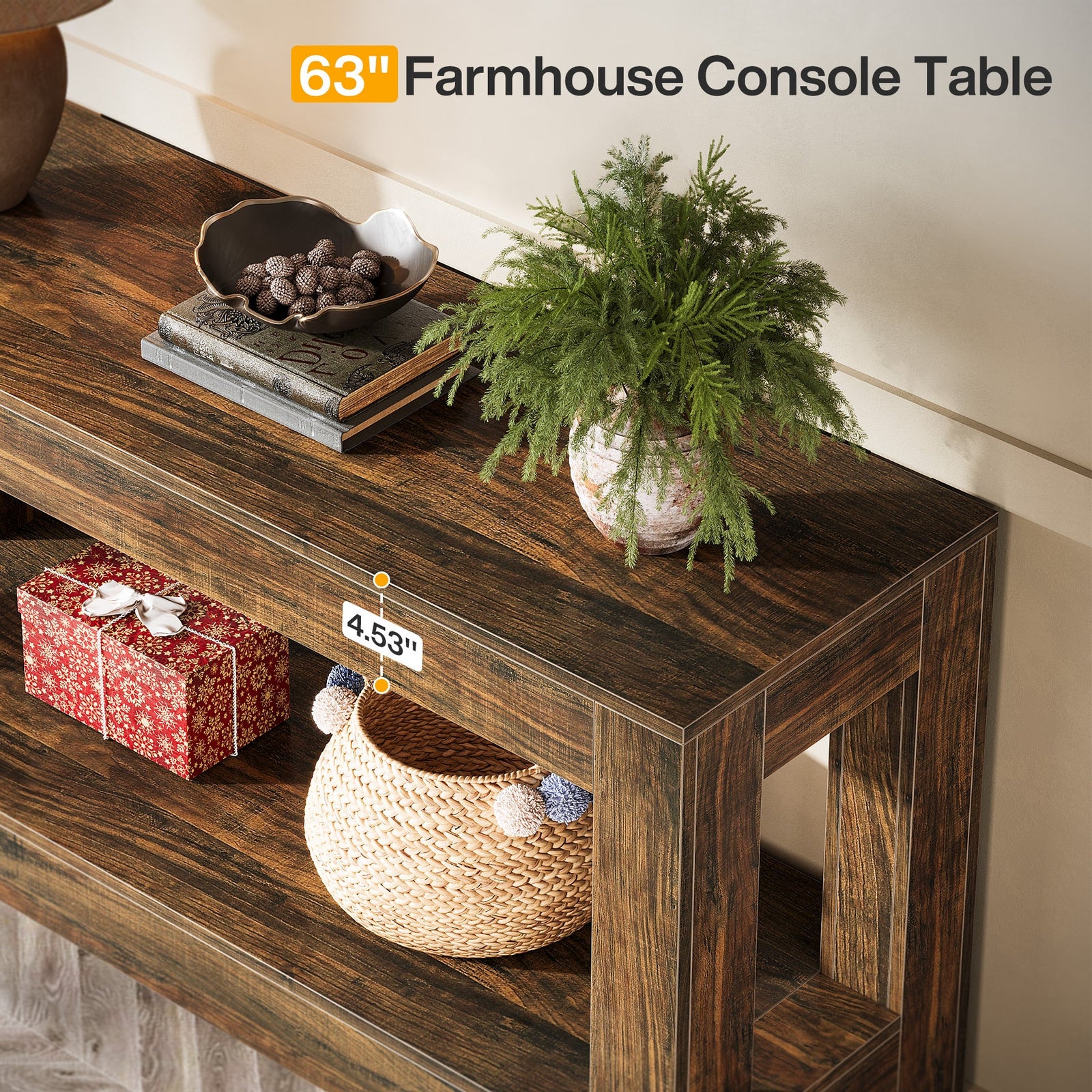 Tribesigns 63" Console Table, Farmhouse 2-Tier Entryway Sofa Table ...