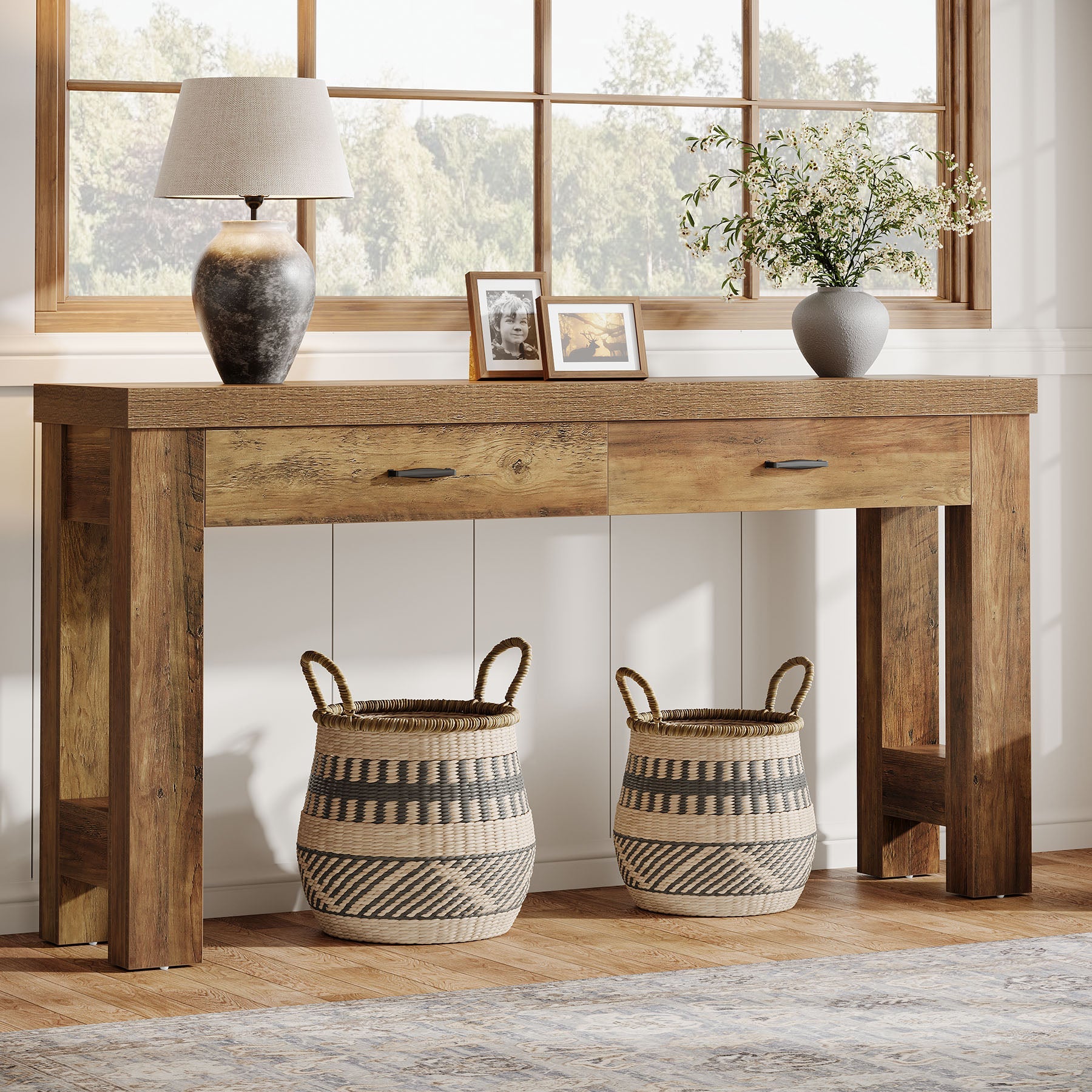Tribesigns 63" Console Table, Farmhouse Entryway Table with 2 Drawers ...