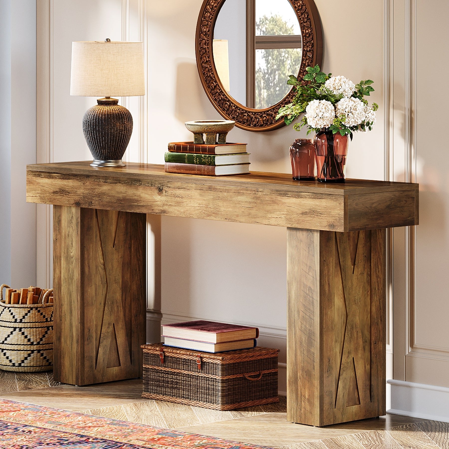 Tribesigns 63" Console Table, Farmhouse Sofa Table Hallway Table-Tribesigns