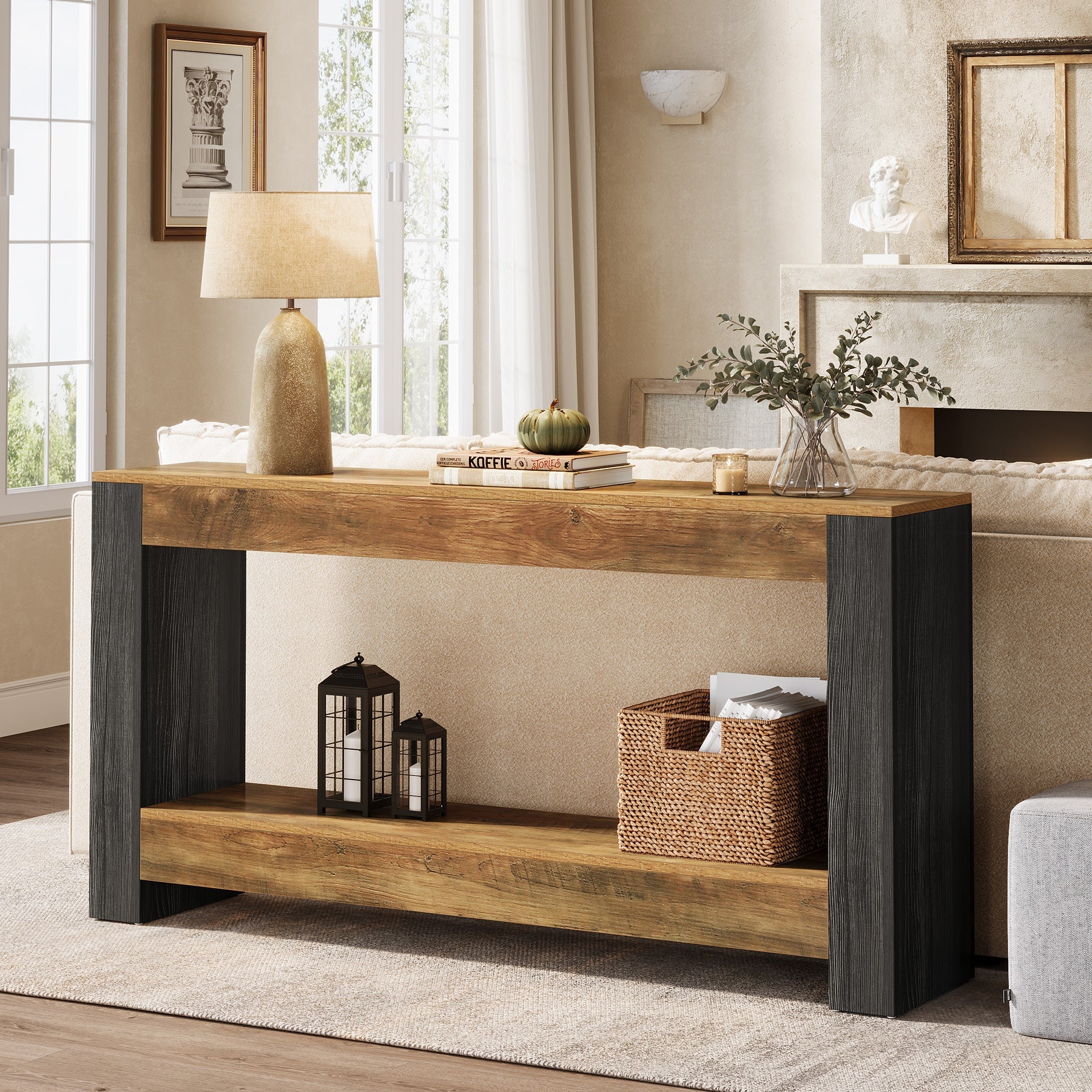 Tribesigns 63" Console Table, Farmhouse Wood Sofa Table Behind Couch ...