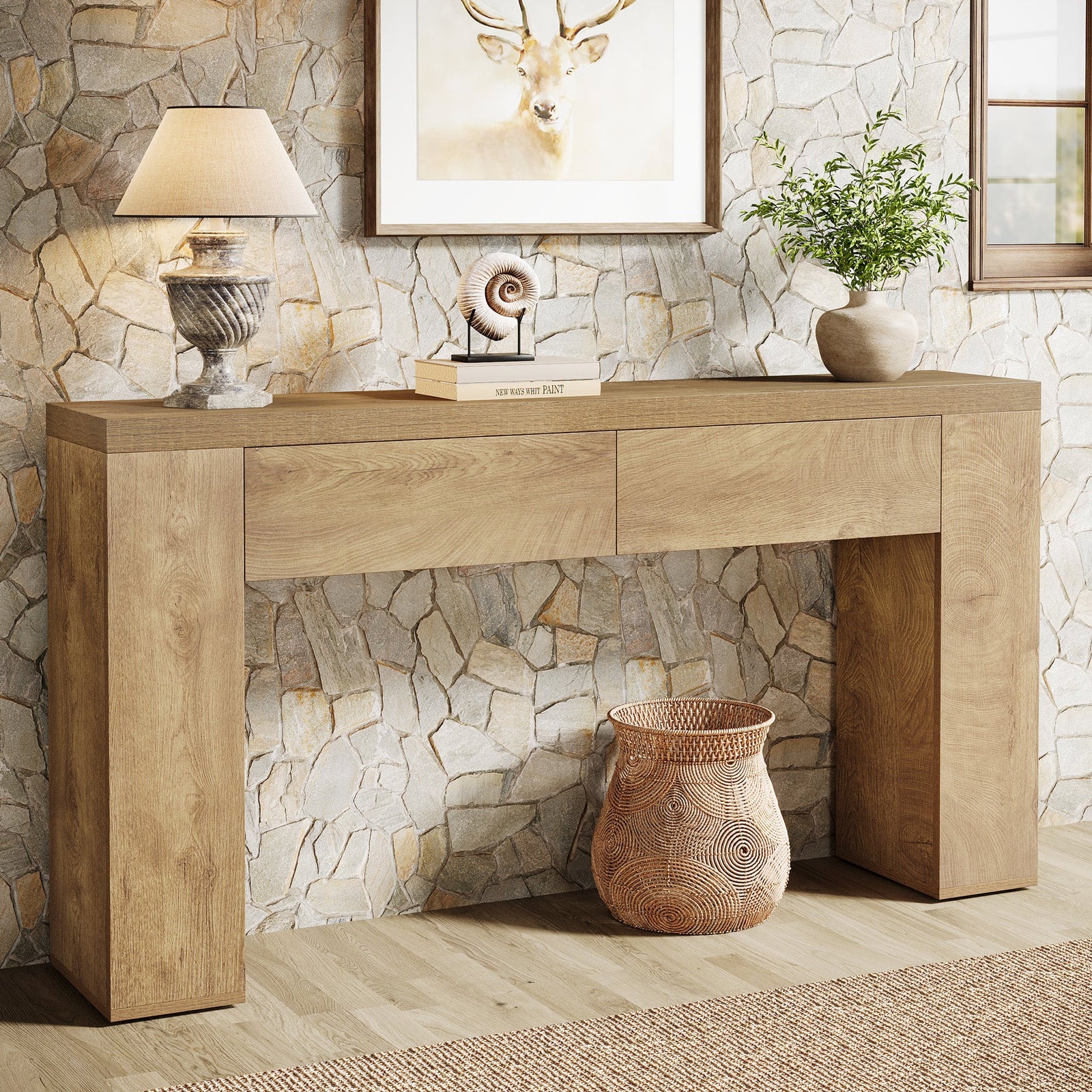 Tribesigns 63" Console Table, Rustic Sofa Hallway Table with Drawers ...