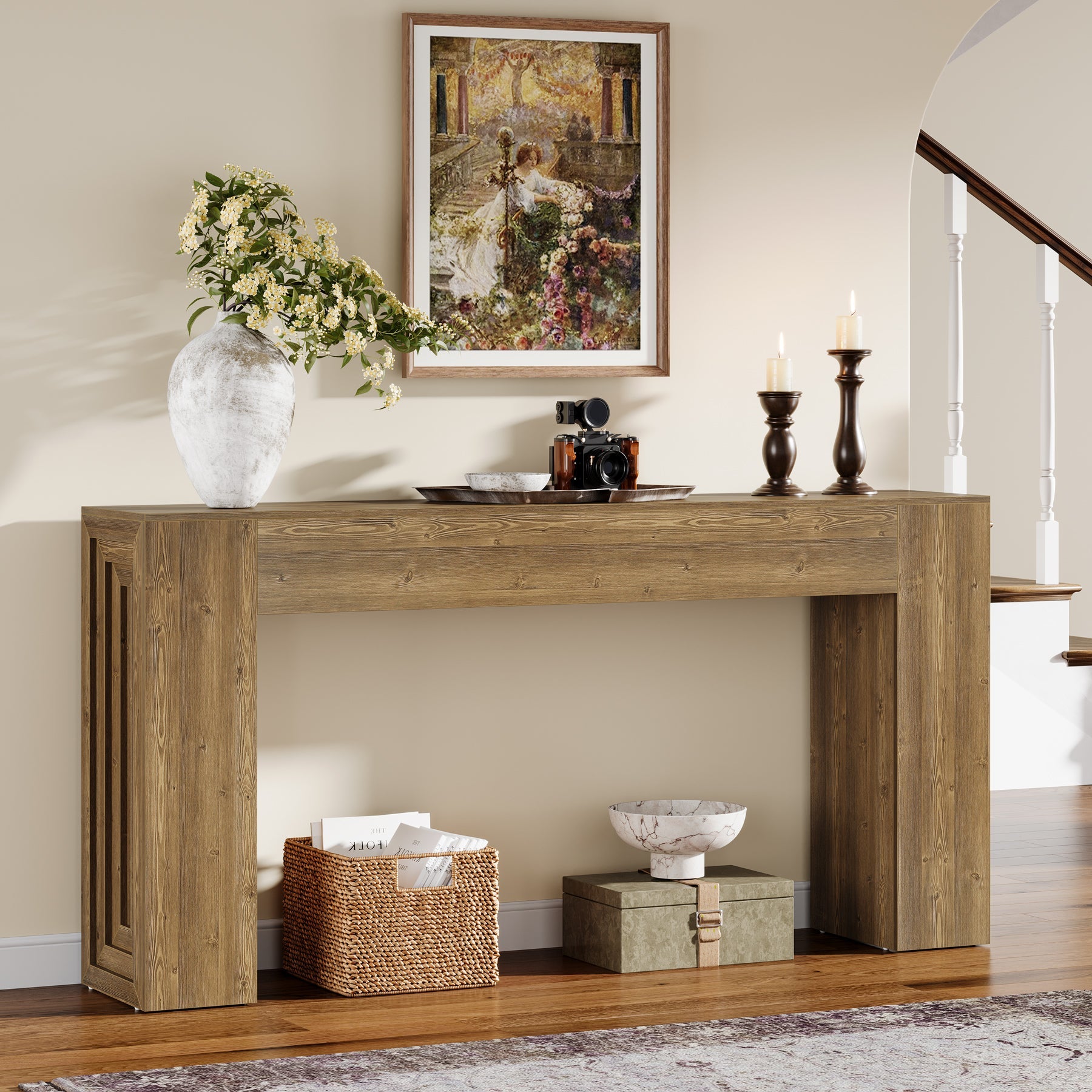 Tribesigns 63" Console Table, Rustic Sofa Table with Stable Legs-Tribesigns