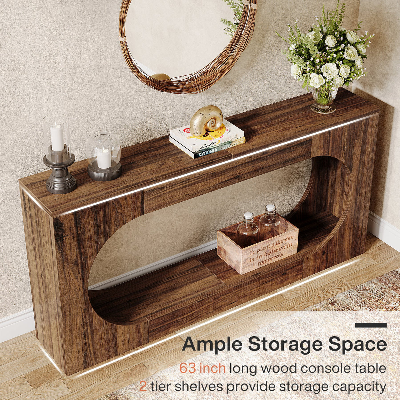 Tribesigns 63" Console Table, Wood Sofa Table with Storage Shelf