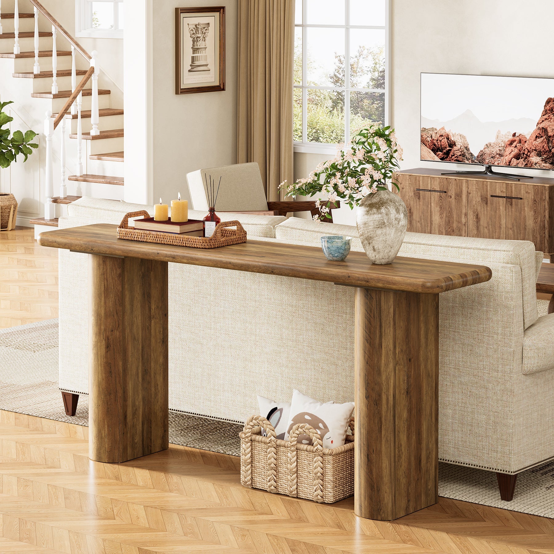 Tribesigns 63" Console Table, Wooden Sofa Table Entryway Tables-Tribesigns