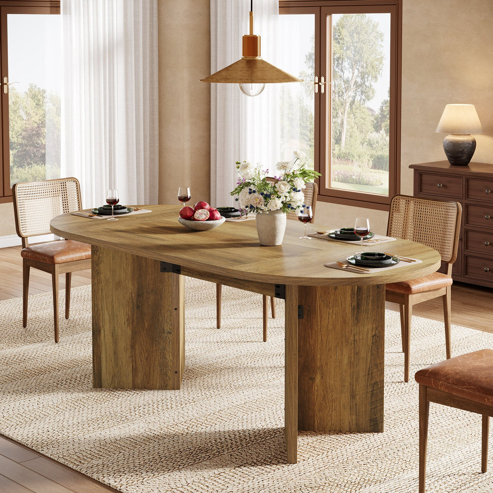 Tribesigns 63" Dining Table, Farmhouse Kitchen Table with Strip Base ...