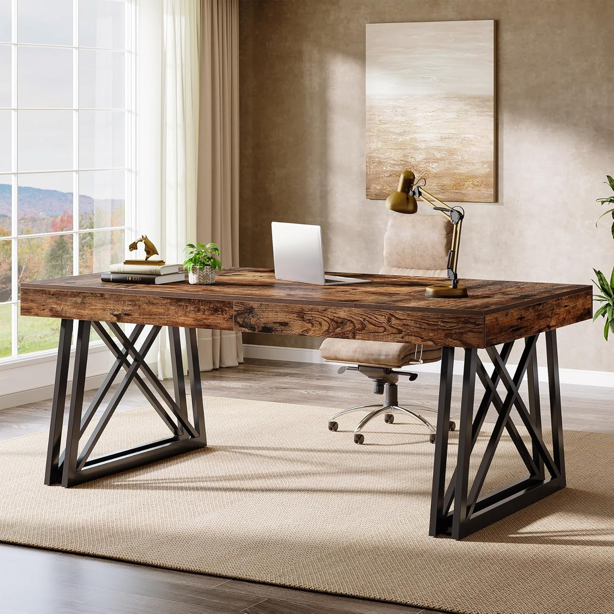 Tribesigns 63" Executive Desk, Office Computer Desk with X-Shaped Legs ...