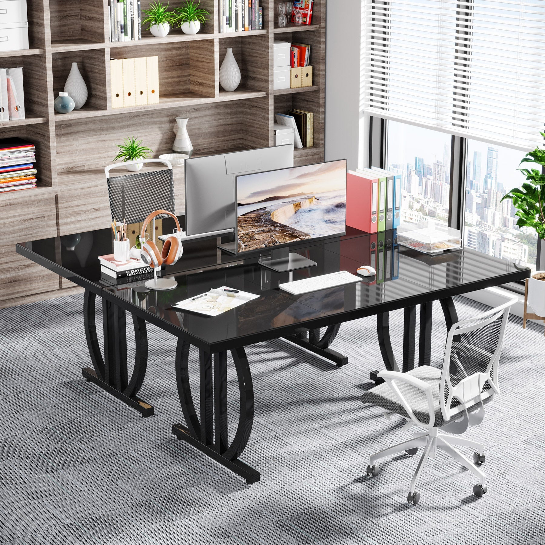 Tribesigns 63" Modern Executive Desk with Metal Geometric Base