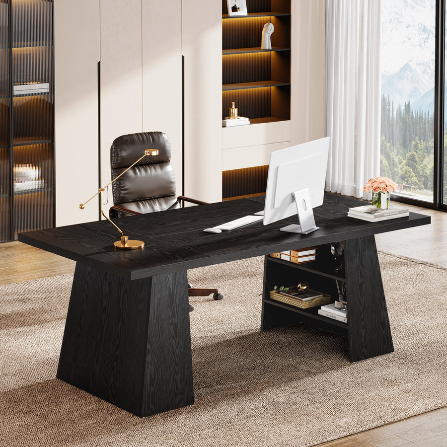 63" Executive Desk, Modern Computer Desk with Storage Shelves-Tribesigns