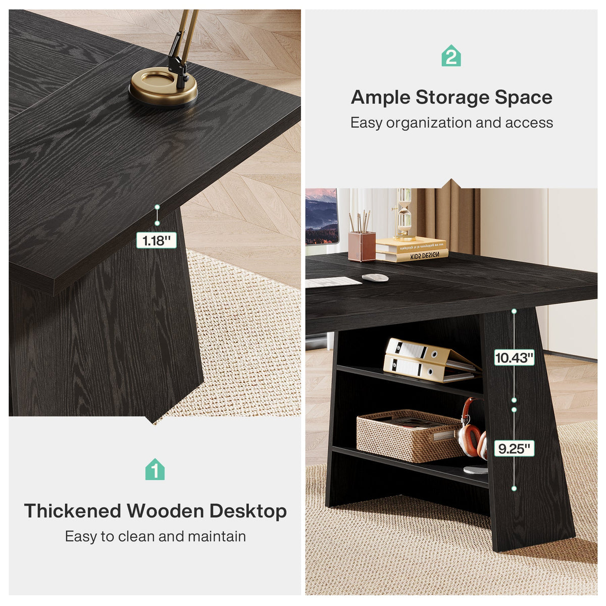 63" Executive Desk, Modern Computer Desk with Storage Shelves-Tribesigns