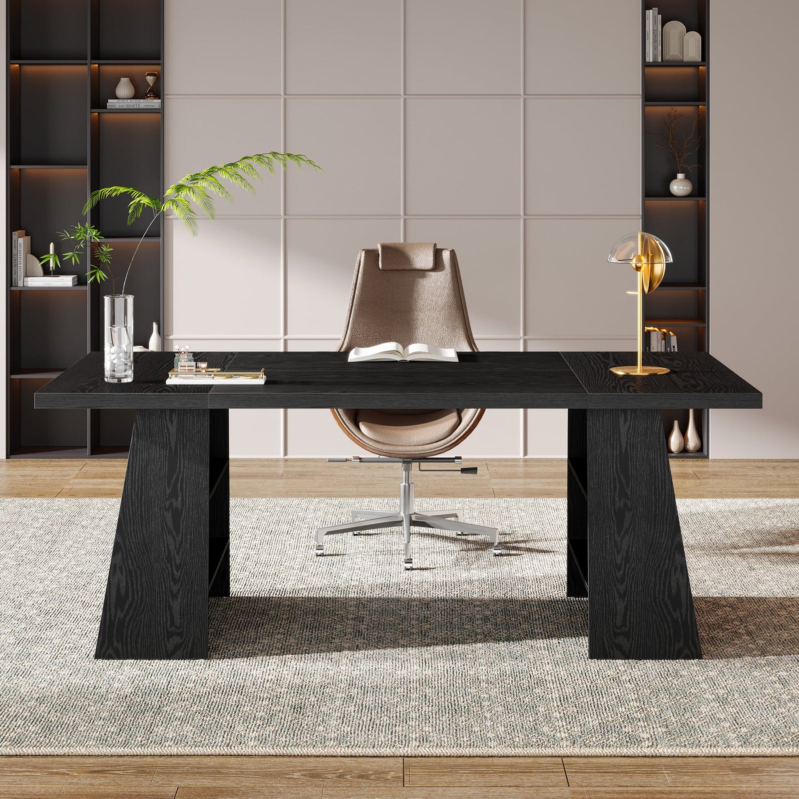 63" Executive Desk, Modern Computer Desk with Storage Shelves-Tribesigns