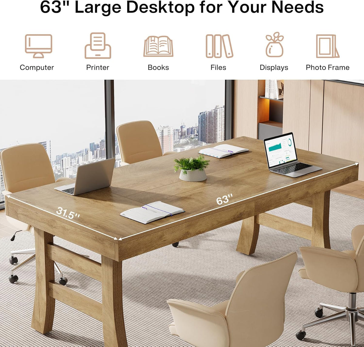 Tribesigns 63" Executive Desk, Vintage Computer Desk Writing Table ...