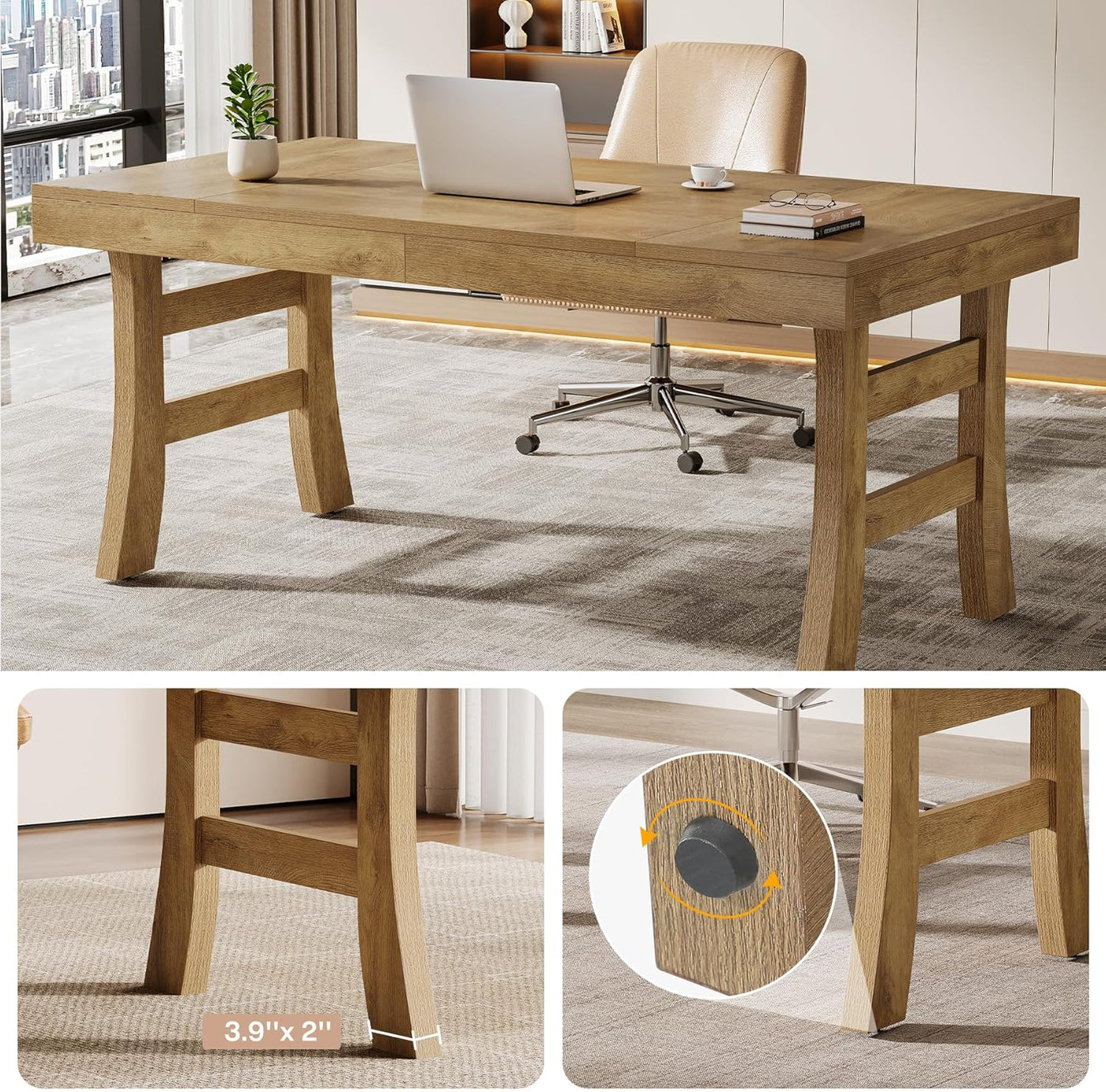 Tribesigns 63" Executive Desk, Vintage Computer Desk Writing Table ...