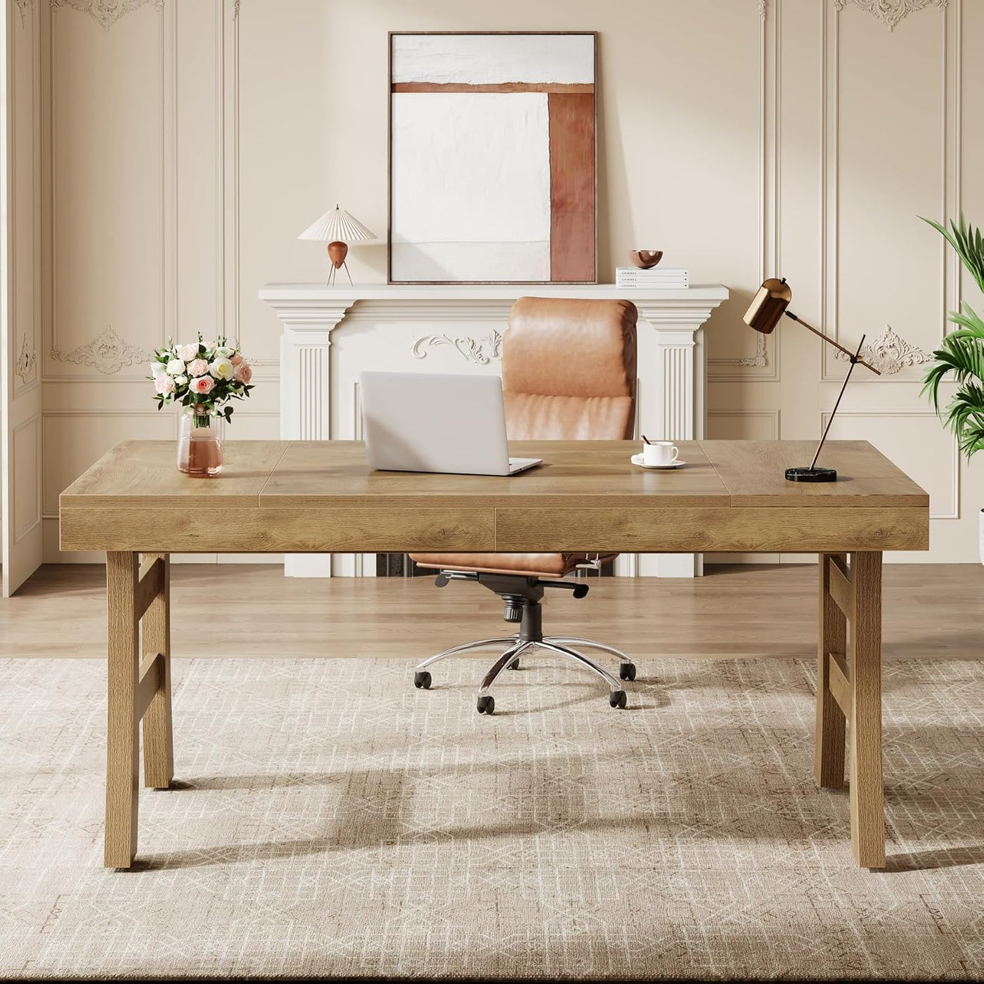 Tribesigns 63" Executive Desk, Vintage Computer Desk Writing Table ...