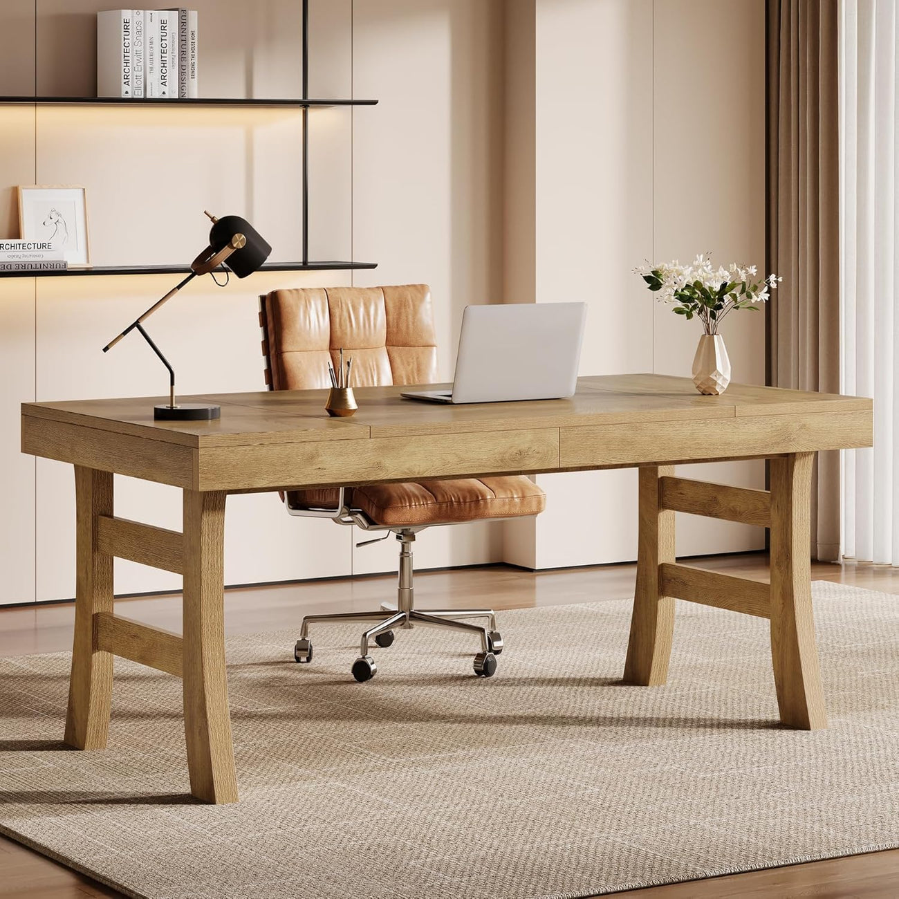 Tribesigns 63" Executive Desk, Vintage Computer Desk Writing Table ...