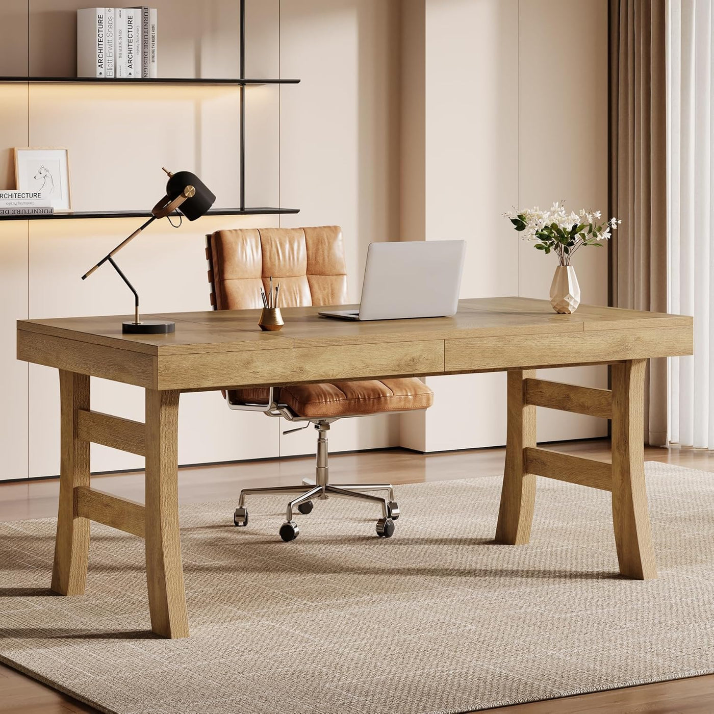 Tribesigns 63" Executive Desk, Vintage Computer Desk Writing Table ...
