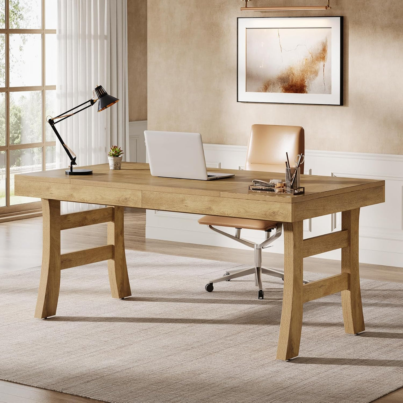 Tribesigns 63" Executive Desk, Vintage Computer Desk Writing Table ...
