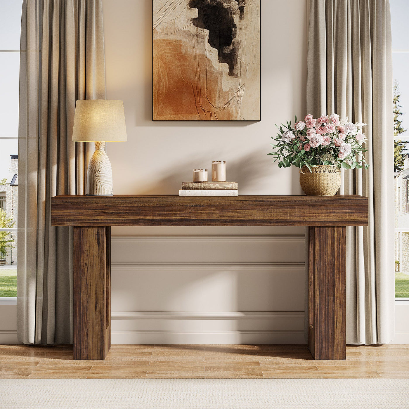Wooden Sofa Table, 63-Inch Console Table For Entryway-Tribesigns