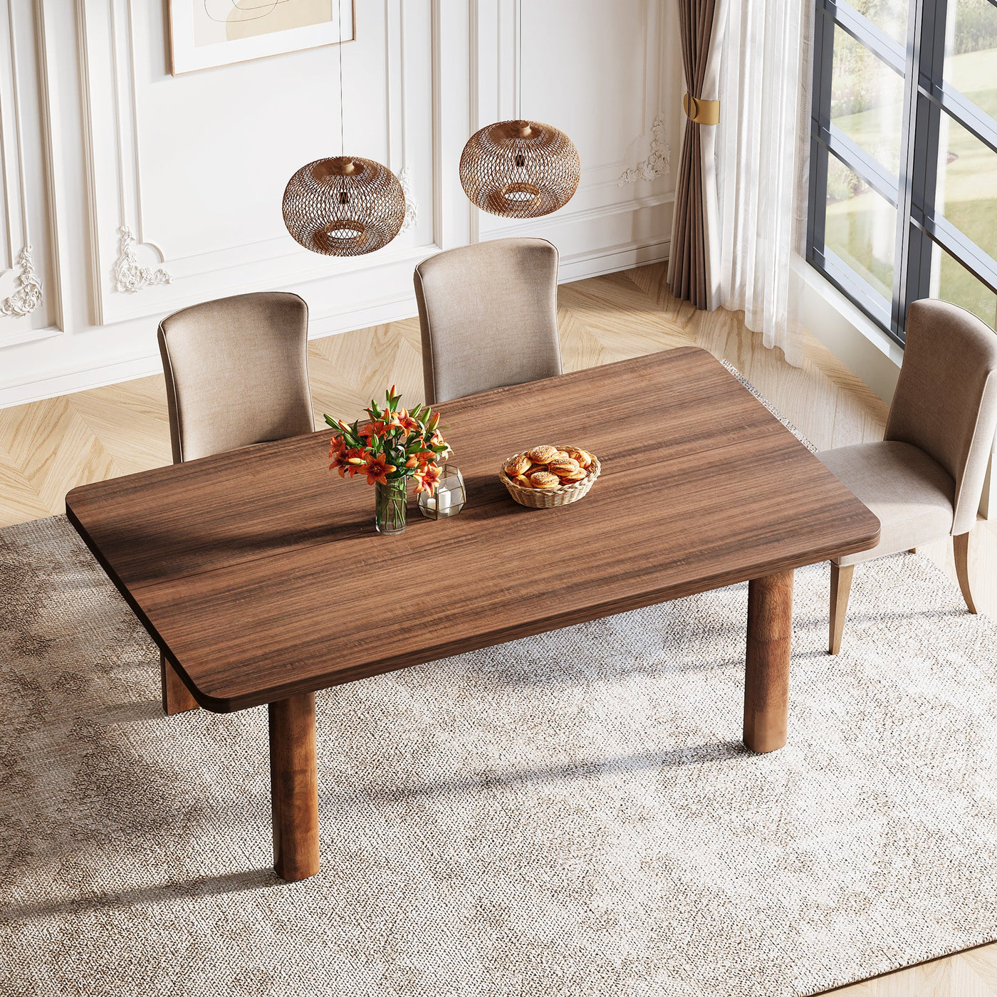 Tribesigns 63-Inch Dining Table, Wood Farmhouse Kitchen Table for 4-6
