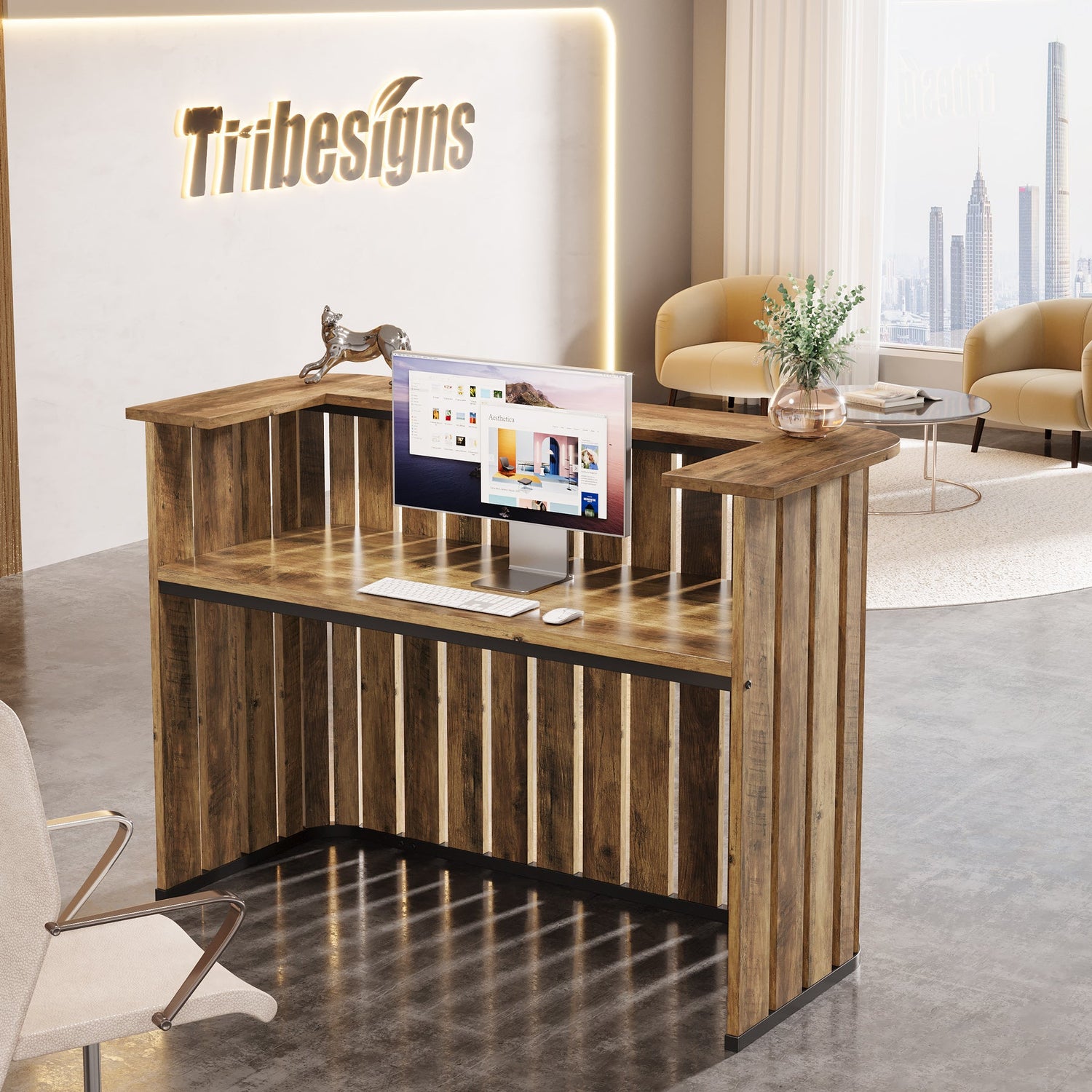 Tribesigns 63" Reception Desk, U-Shaped Front Desk with Counter-Tribesigns