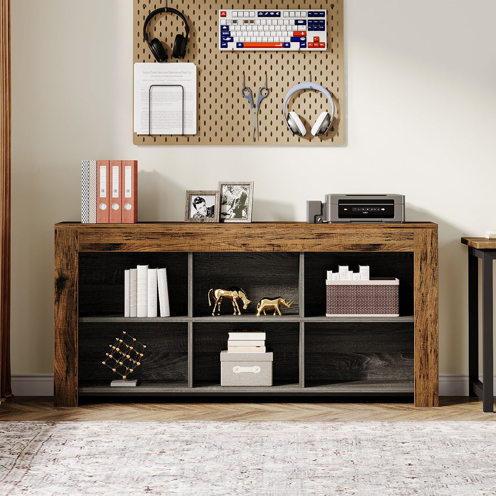 Horizontal Bookshelf, 63" Low Horizontal Storage Shelf-Tribesigns