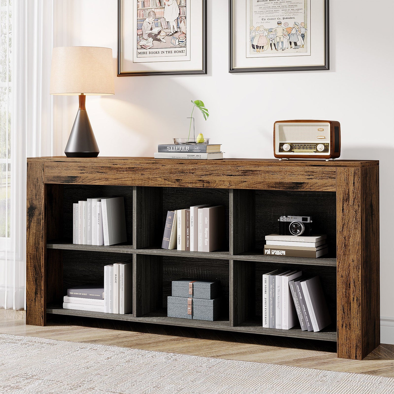 Horizontal Bookshelf, 63" Low Horizontal Storage Shelf-Tribesigns