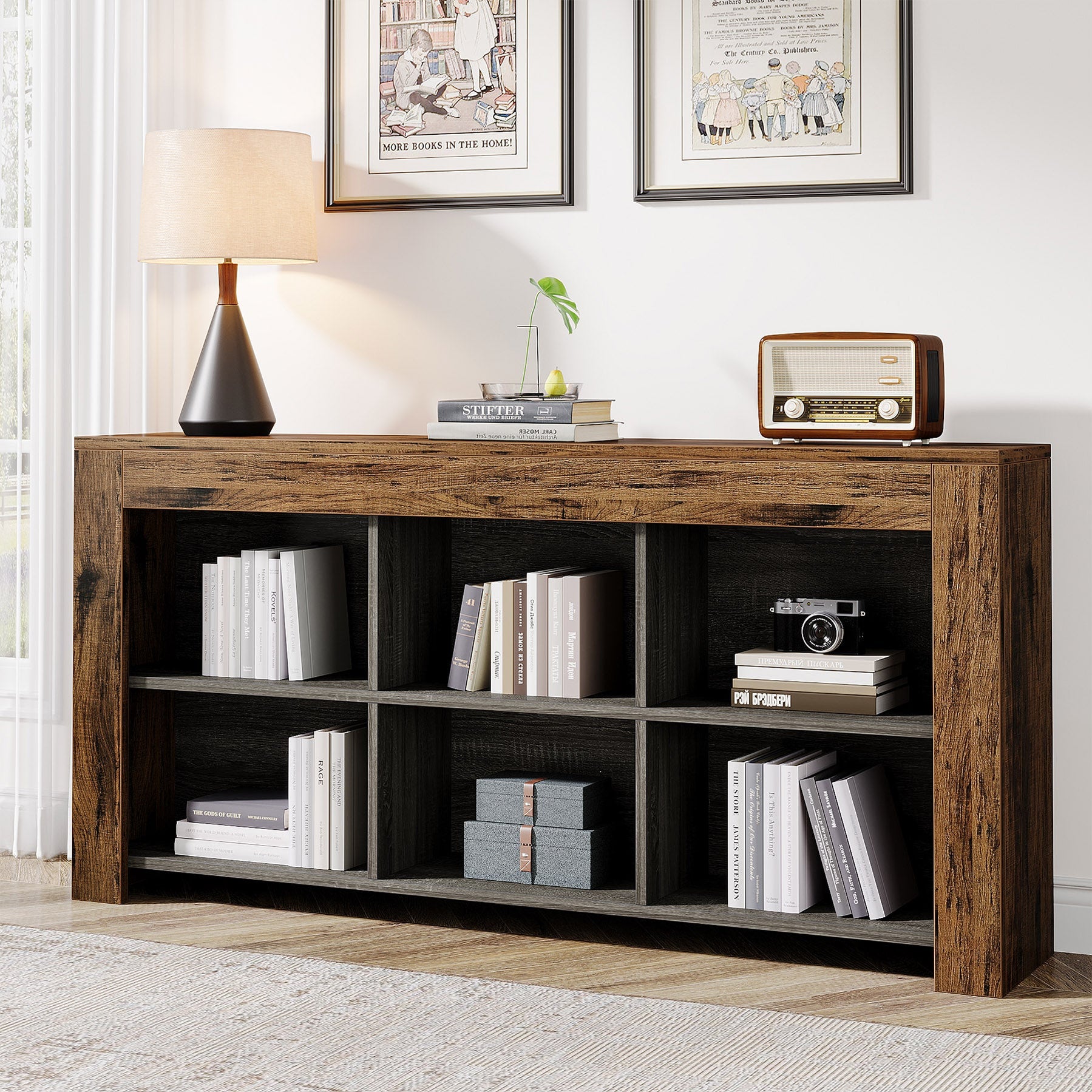 Tribesigns 63" Wood Bookshelf, Horizontal Bookcase Storage Shelf