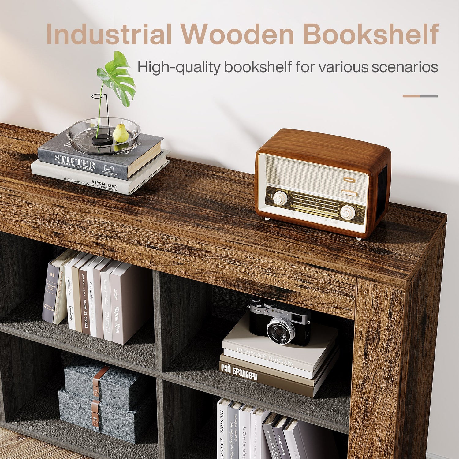 Horizontal Bookshelf, 63" Low Horizontal Storage Shelf-Tribesigns