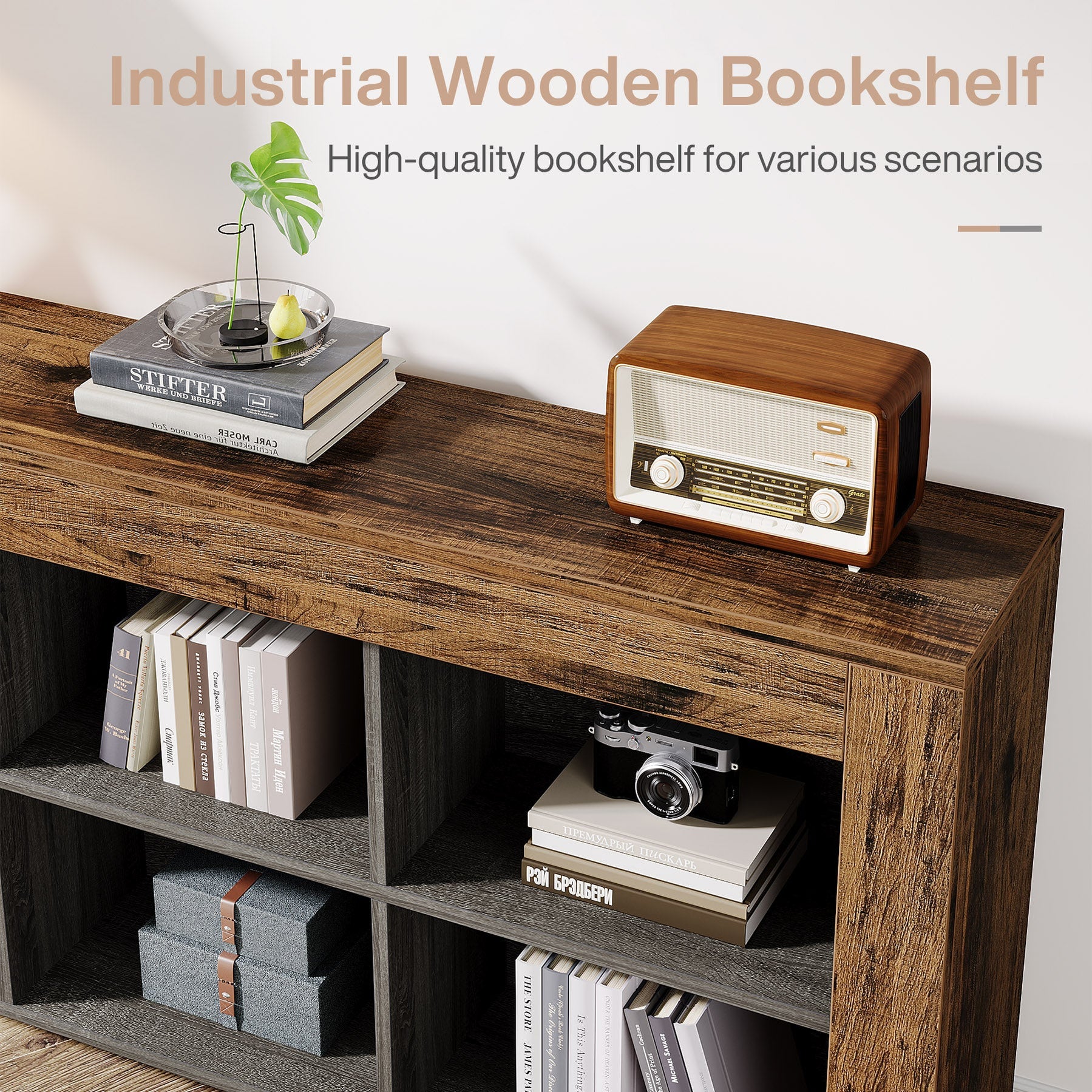 Tribesigns 63" Wood Bookshelf, Horizontal Bookcase Storage Shelf
