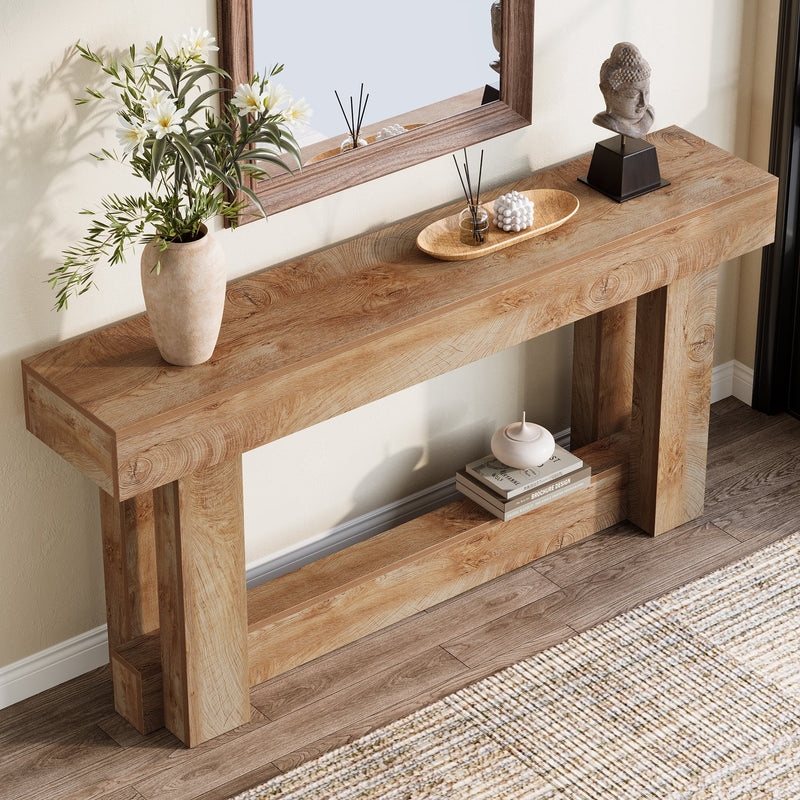 Tribesigns 63" Wood Console Table, 2-Tier Farmhouse Entryway Table ...