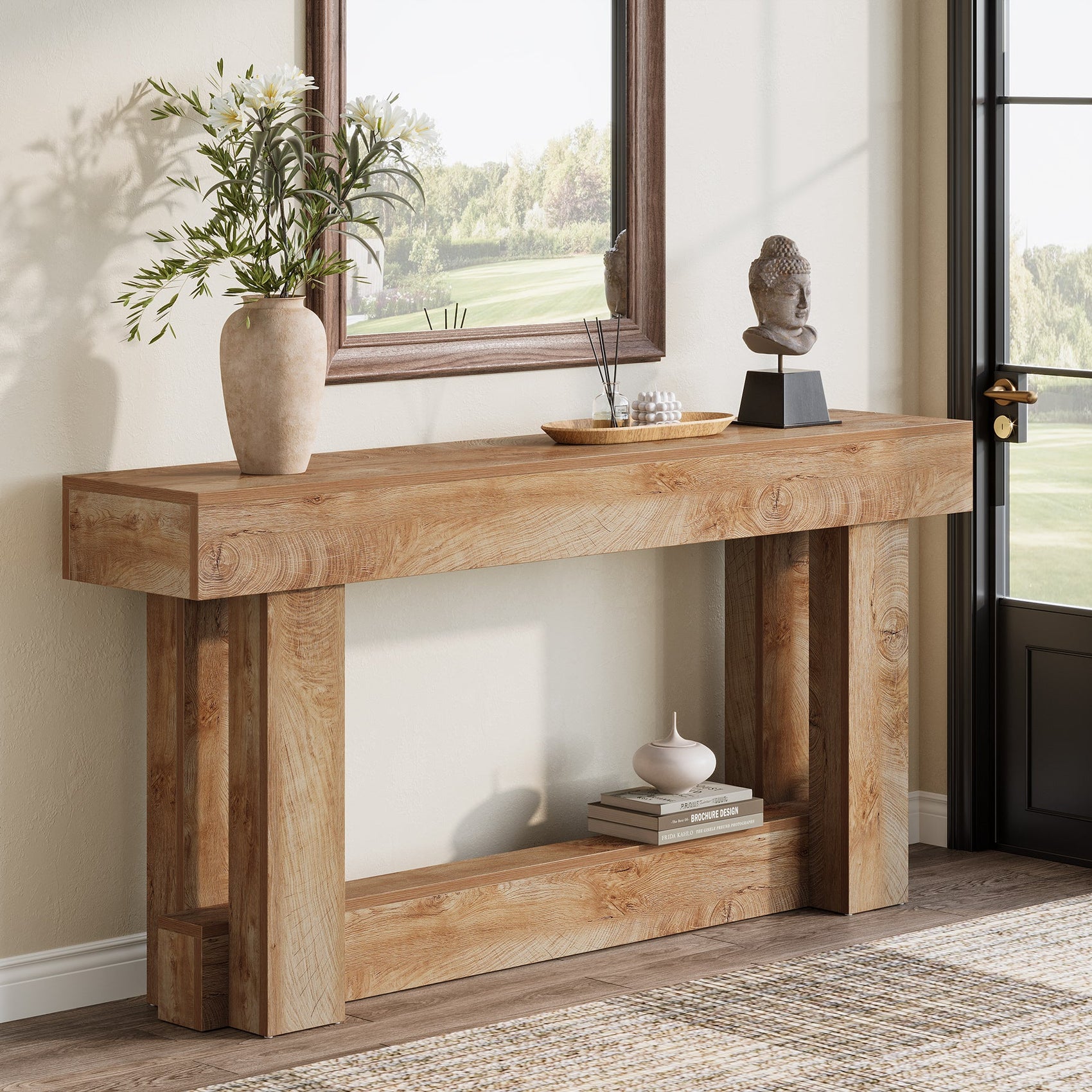 Tribesigns 63" Wood Console Table, 2-Tier Farmhouse Entryway Table ...