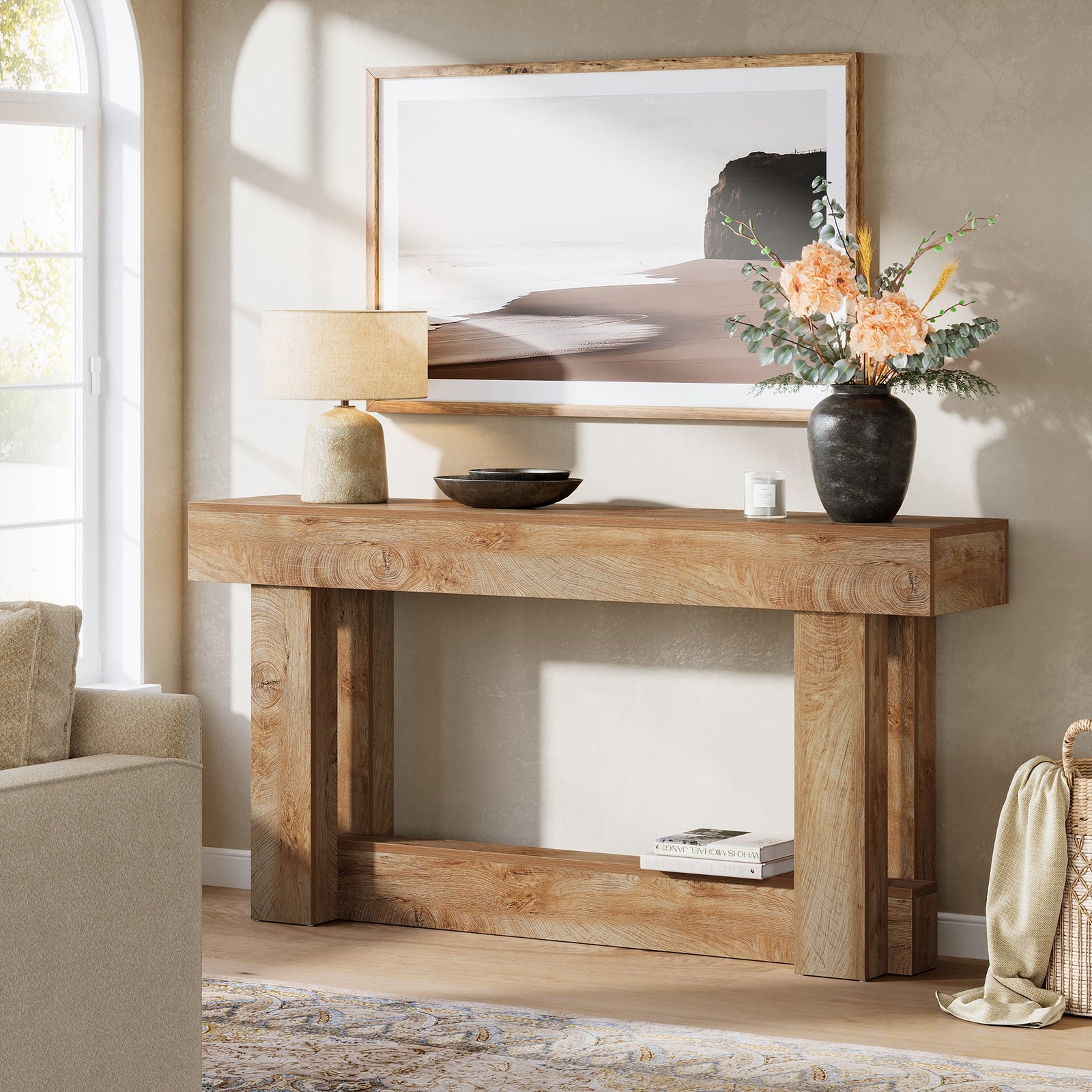 Tribesigns 63" Wood Console Table, 2-Tier Farmhouse Entryway Table ...