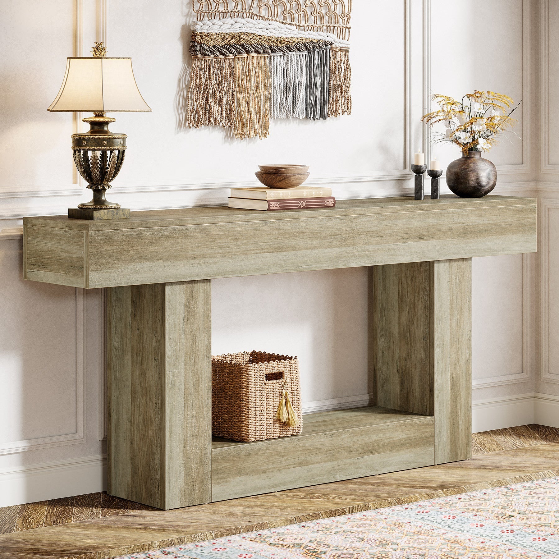 Tribesigns 63" Wood Console Table, 2-Tier Sofa Table Entryway Table
