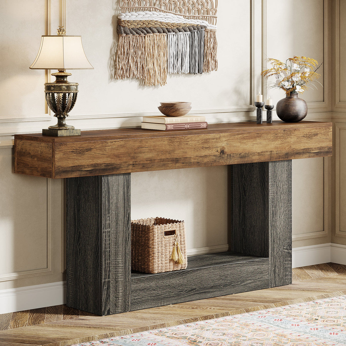 Tribesigns 63" Wood Console Table, 2-Tier Sofa Table Entryway Table