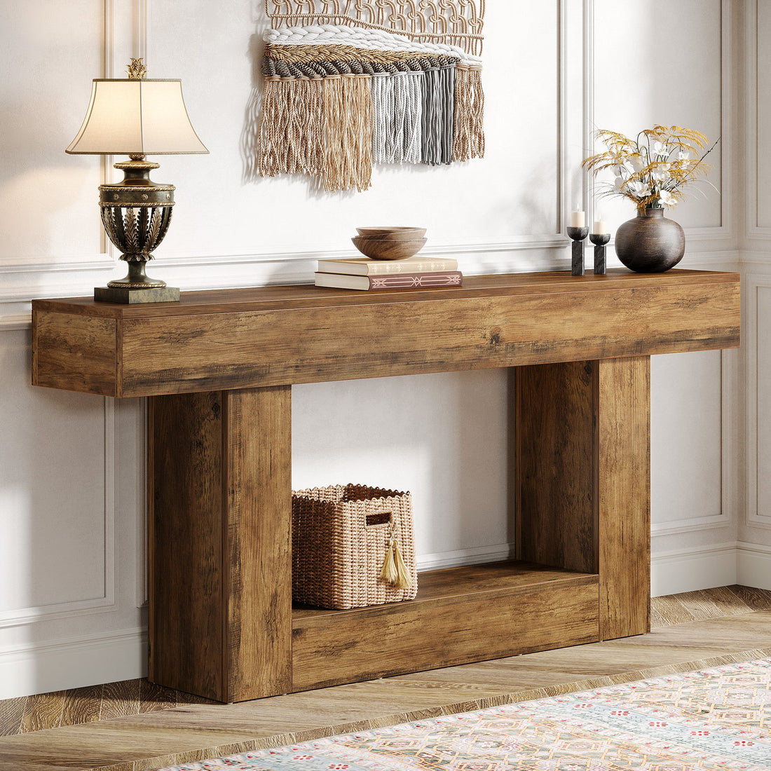 Tribesigns 63" Wood Console Table, 2-Tier Sofa Table Entryway Table ...