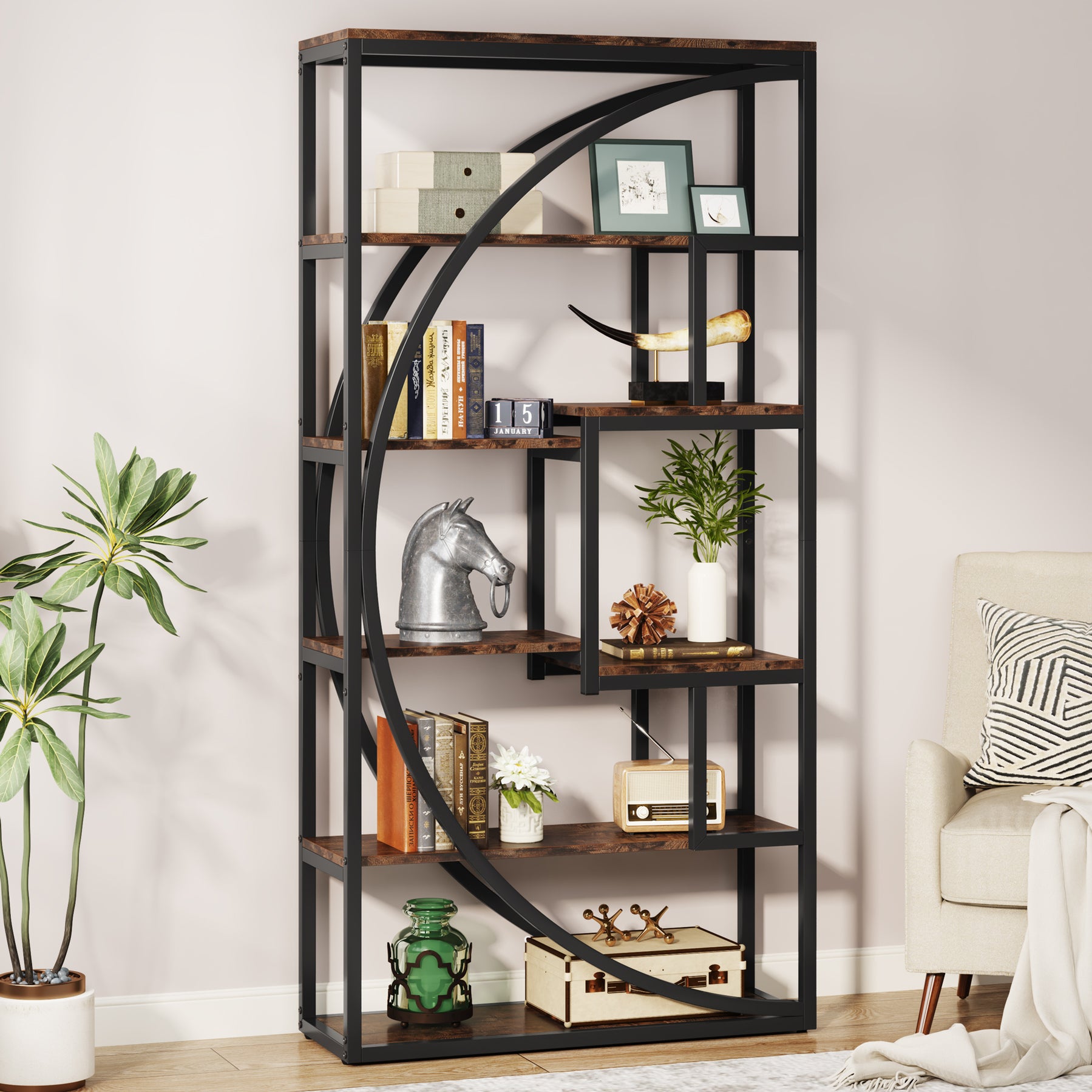 Tribesigns Bookshelf, Industrial Bookcase with 8 Open Storage Shelf