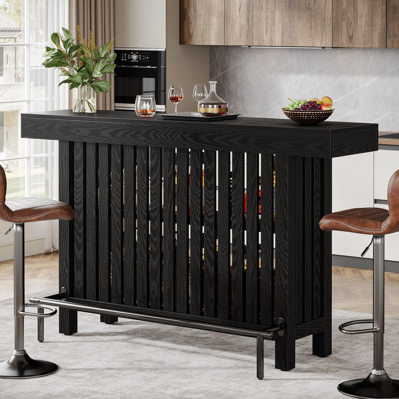 2-Tier Home Bar Unit, Modern Bar Table with Footrest-Tribesigns