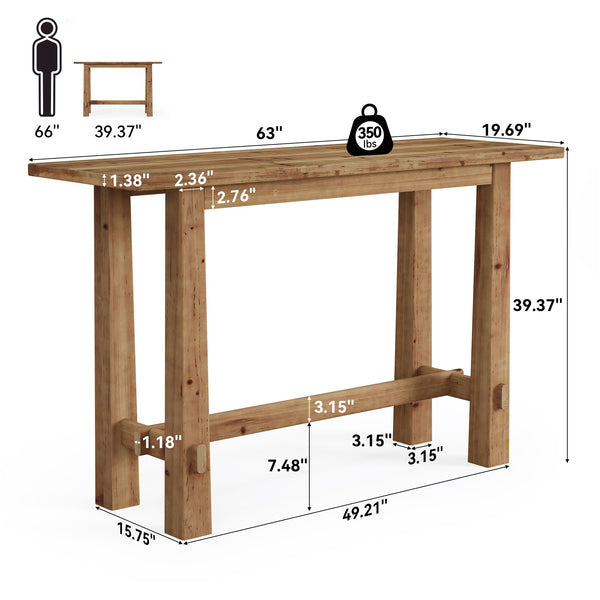 63" Bar Table, Wood Bar Height Pub Table Home Bar Unit-Tribesigns