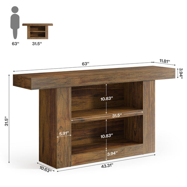 63" Console Table, 3-Tier Farmhouse Entryway Table with U-Shaped Base ...