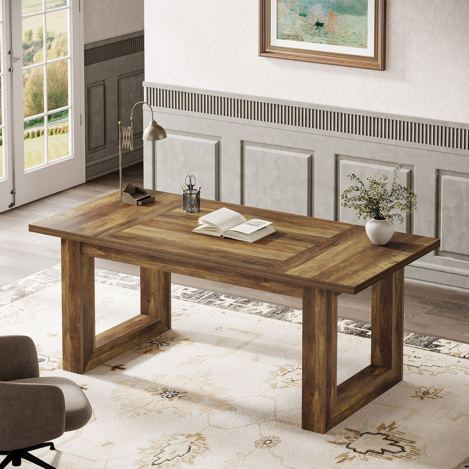 Tribesigns 63" Executive Desk, Wooden Computer Desk Workstation Table ...
