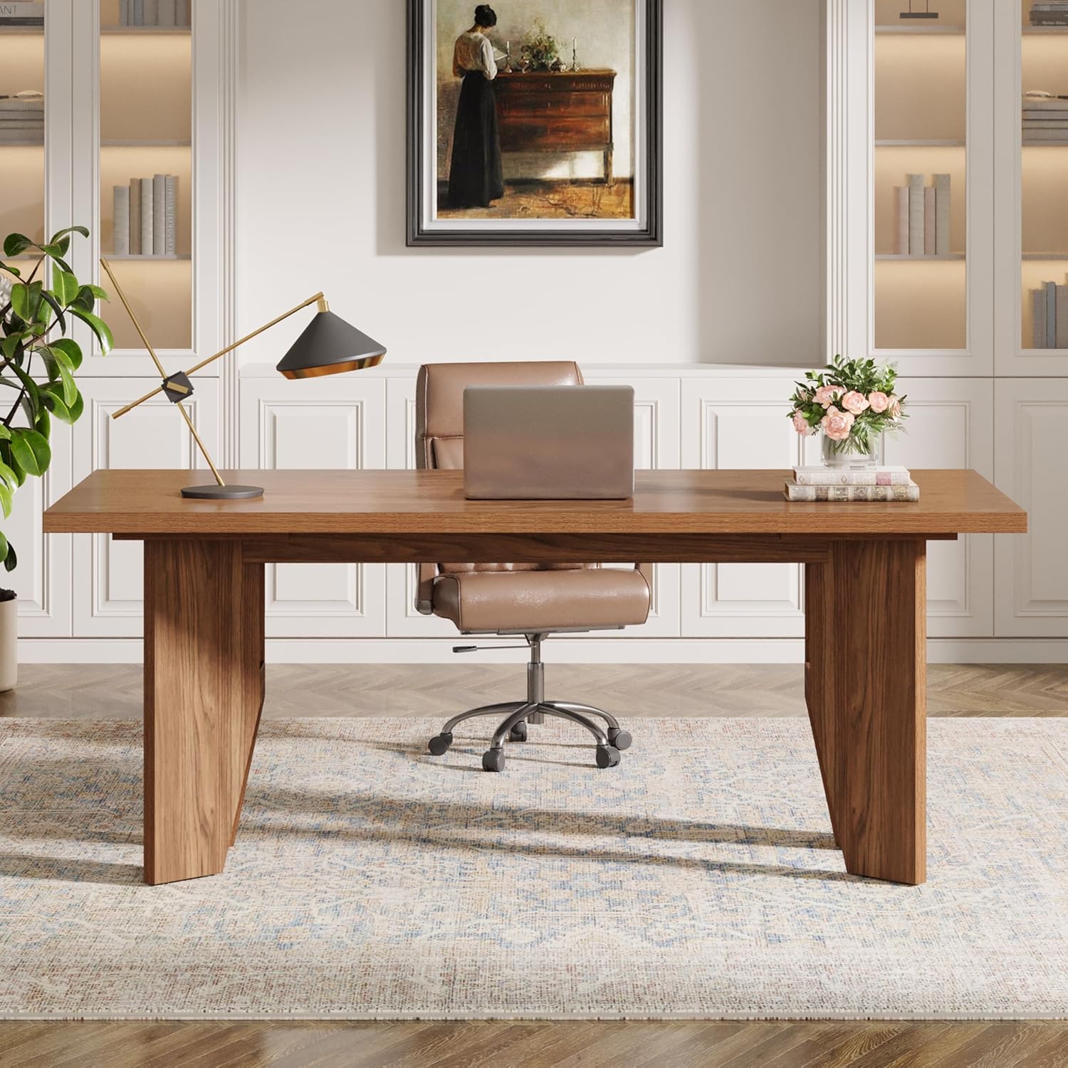 63" Executive Desk, Wooden Office Computer Desk with Sturdy Legs-Tribesigns