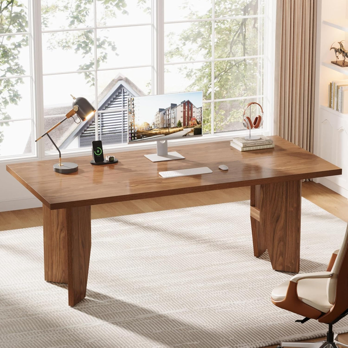 63" Executive Desk, Wooden Office Computer Desk with Sturdy Legs-Tribesigns