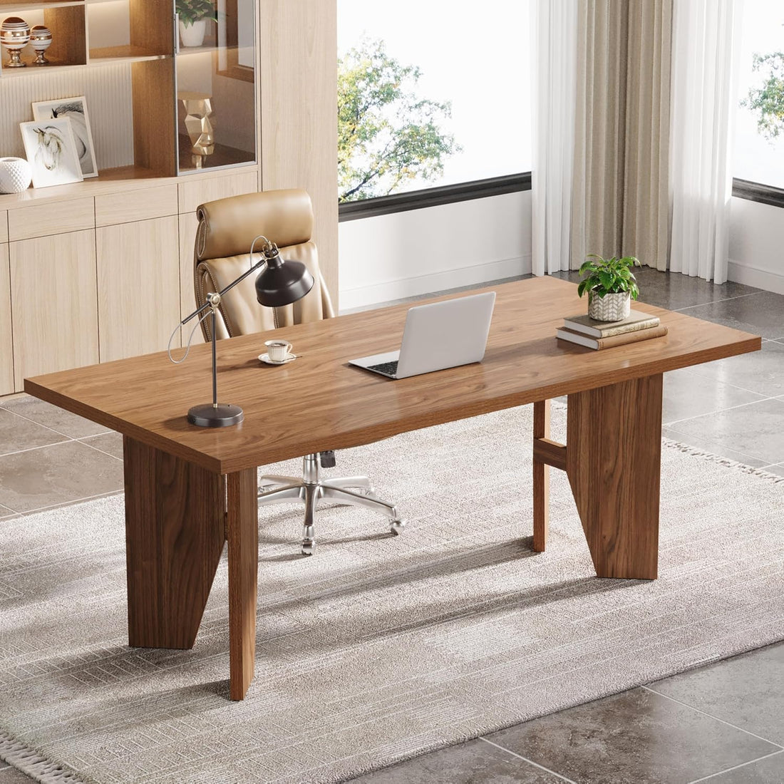 63" Executive Desk, Wooden Office Computer Desk with Sturdy Legs-Tribesigns