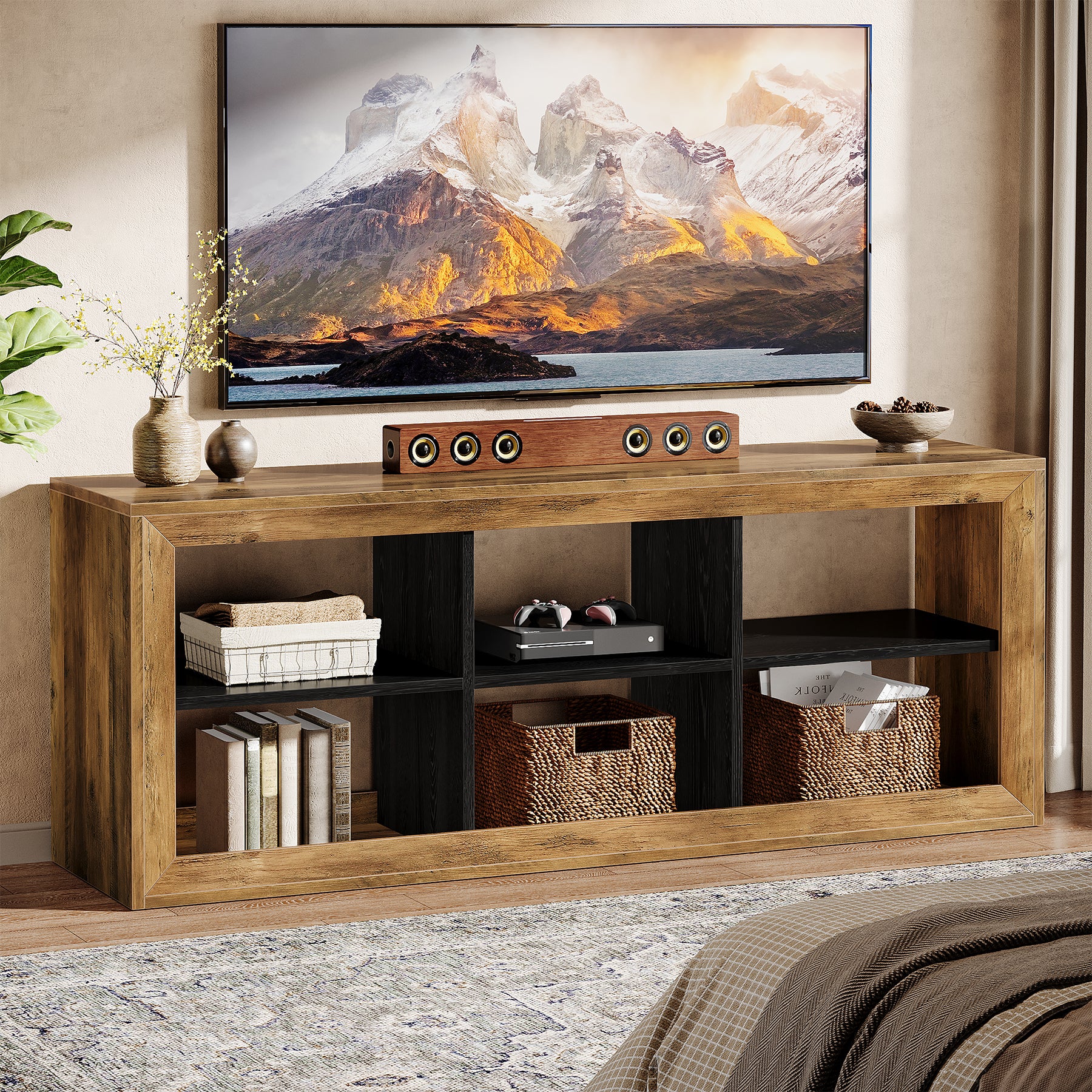 63" TV Stand, Entertainment Center with 6 Cubes for Up to 70" TVs ...